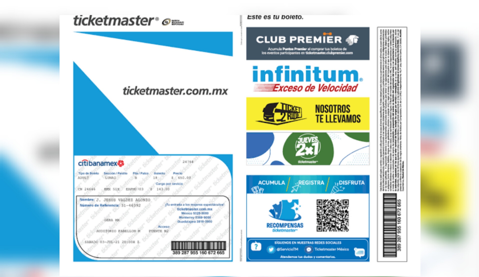 Boleto De Ticketmaster En Blanco