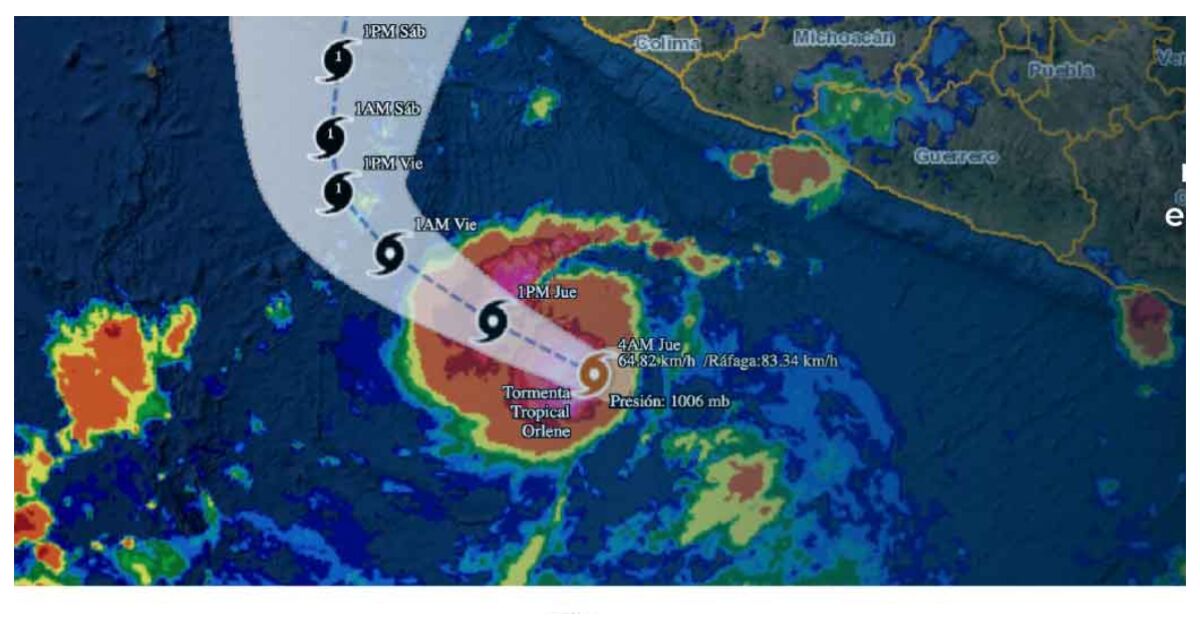 Tormenta tropical Orlene: trayectoria y estados afectados