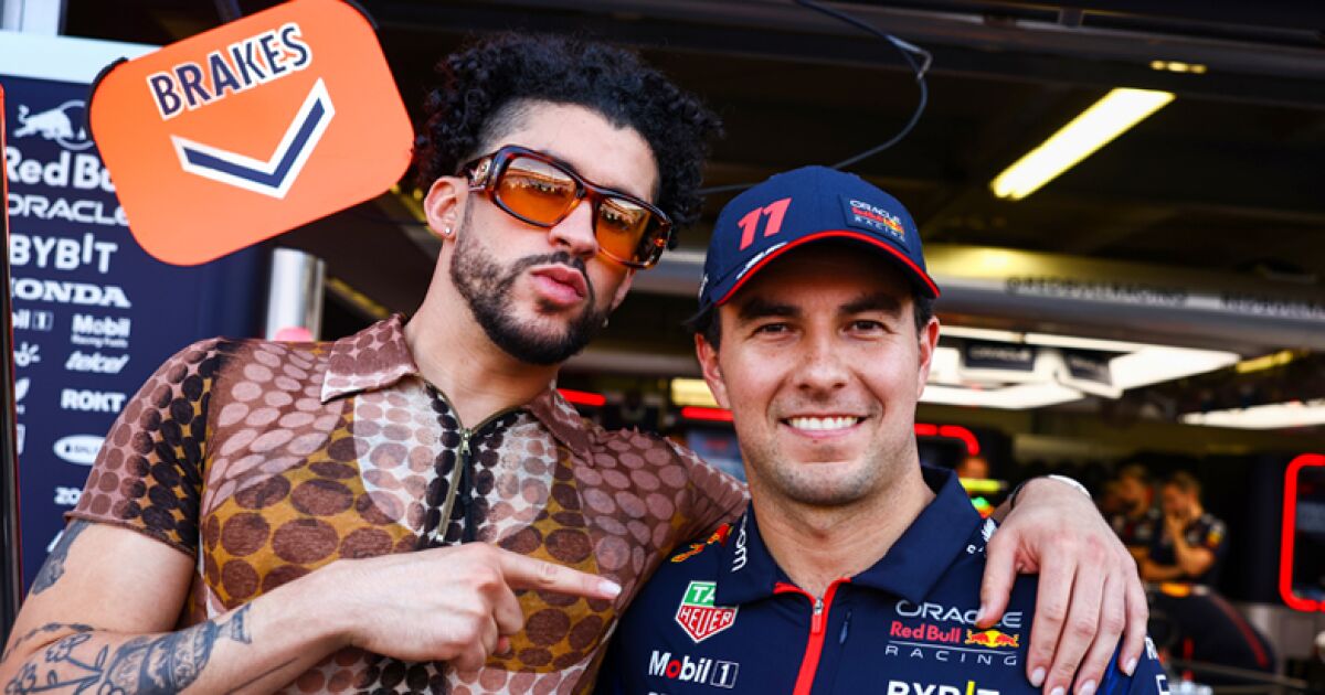 "Checo" Pérez junto a Bad Bunny muestran nuevo casco para el GP de Mónaco