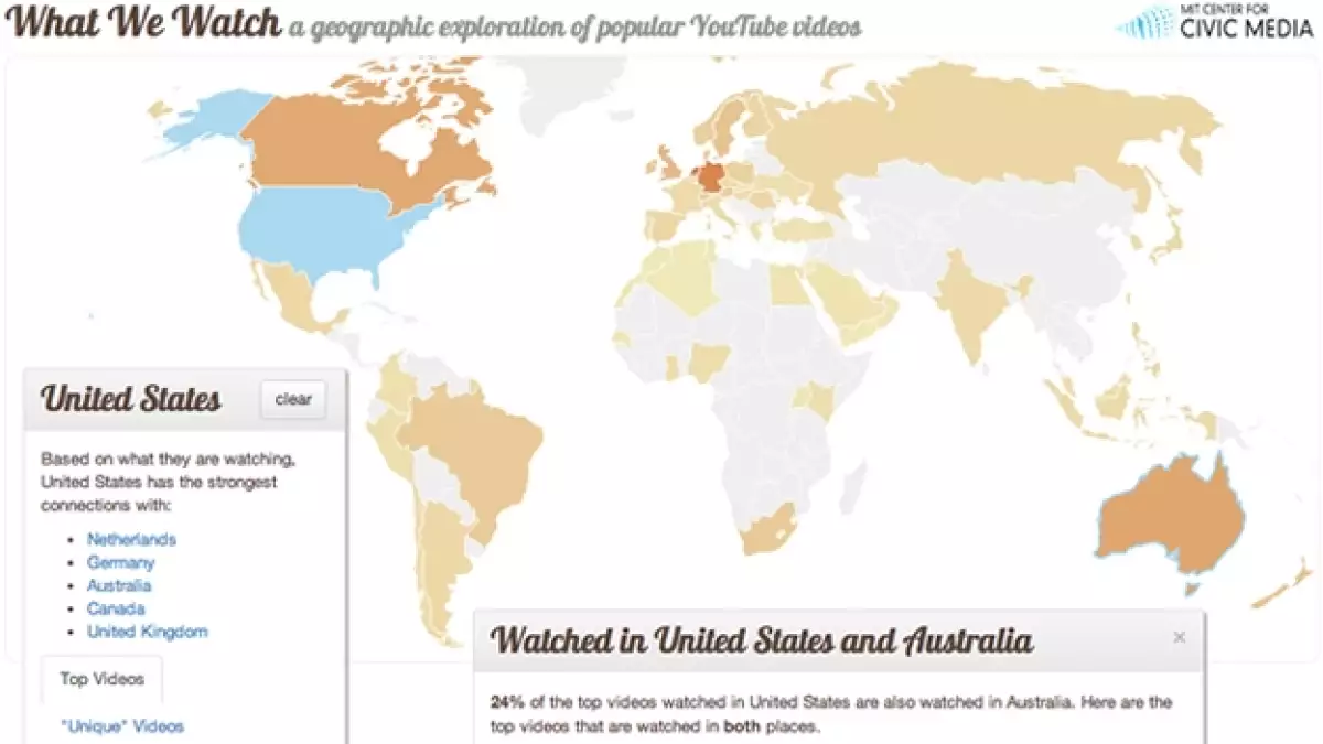 Un mapa muestra las similitudes de los usuarios de YouTube en el mundo