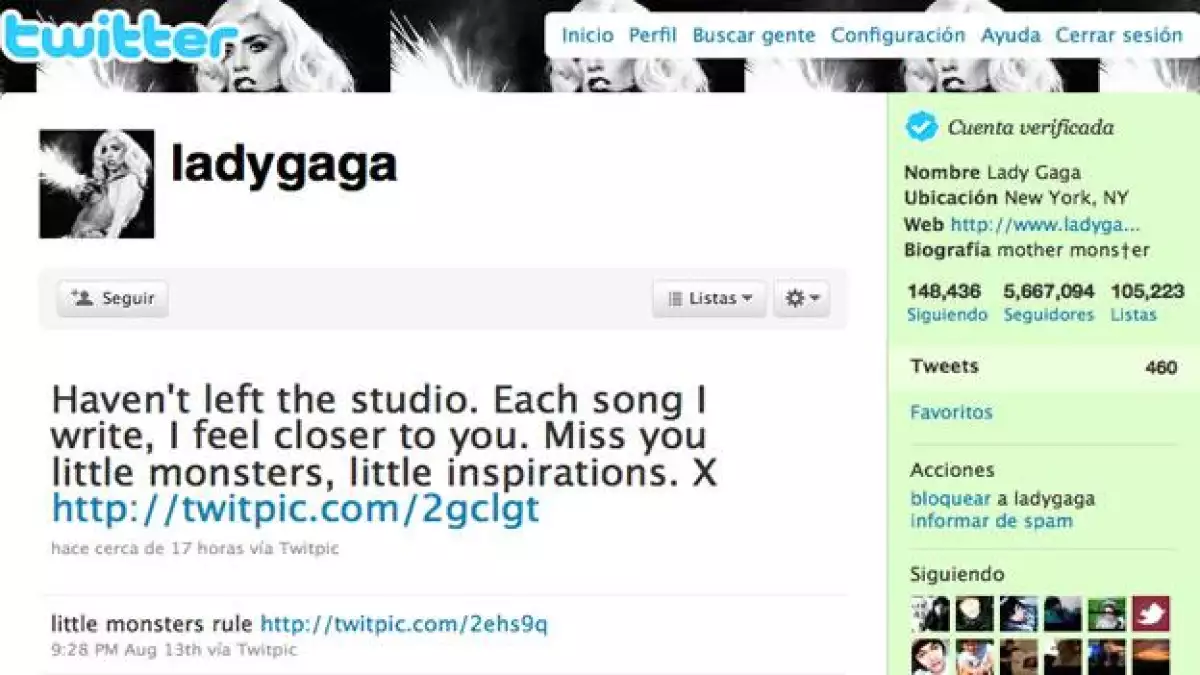 La cuenta de Lady Gaga en Twitter se convierte en la más seguida