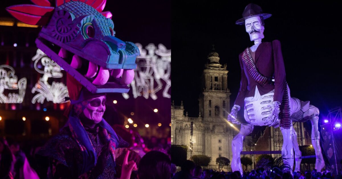 Así lucen la megaofrenda y el alumbrado de Día de Muertos en el Zócalo 2023