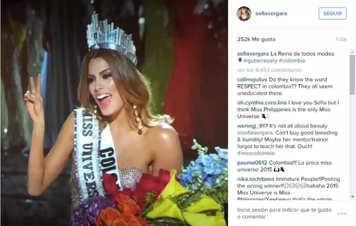Sofia Vergara "consuela" a Miss Colombia tras lo sucedido