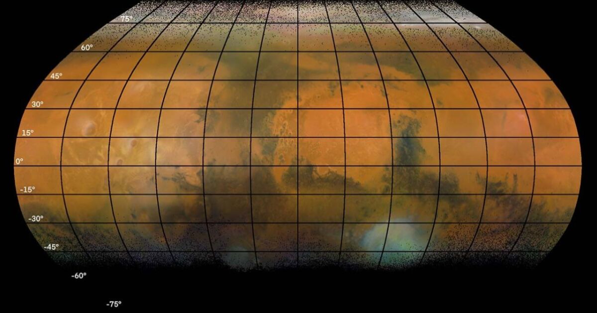 Crean mapa de Marte donde se observan montañas, valles, volcanes